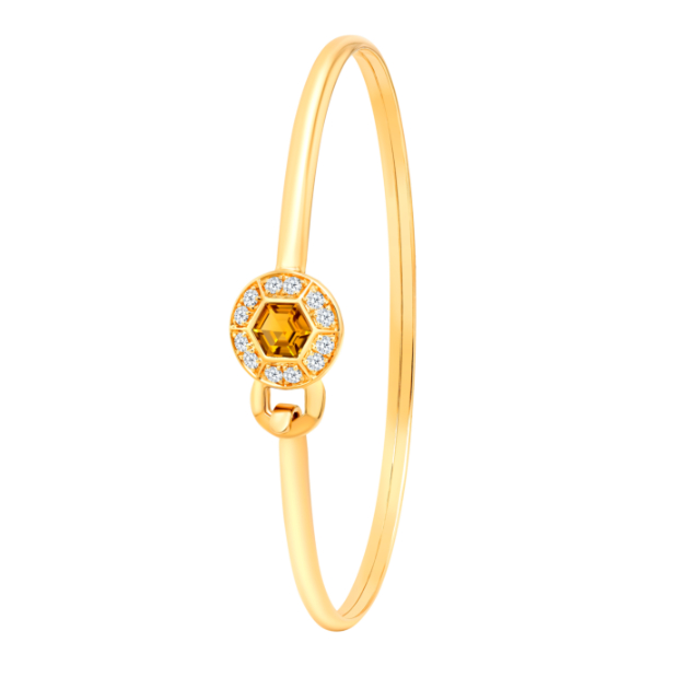 Damas - Kanzi Bangle in, 18K Yellow Gold and Studded with Orange ...